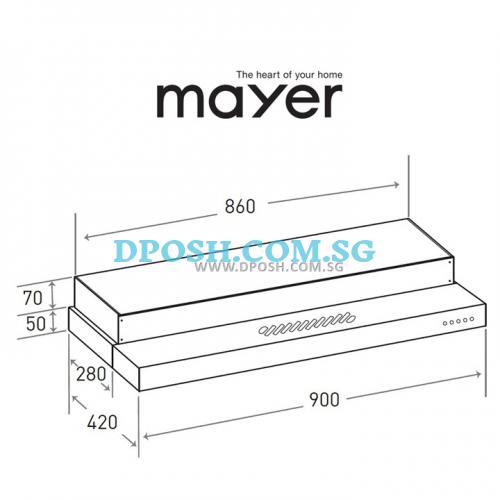 Mayer MMSI903OT 90CM Semi-integrated Hood with Oil Tray