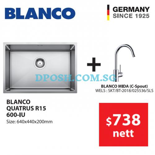 BLANCO Quatrus R15 600-IU + BLANCO MIDA C-SPOUT Sink Mixer Tap